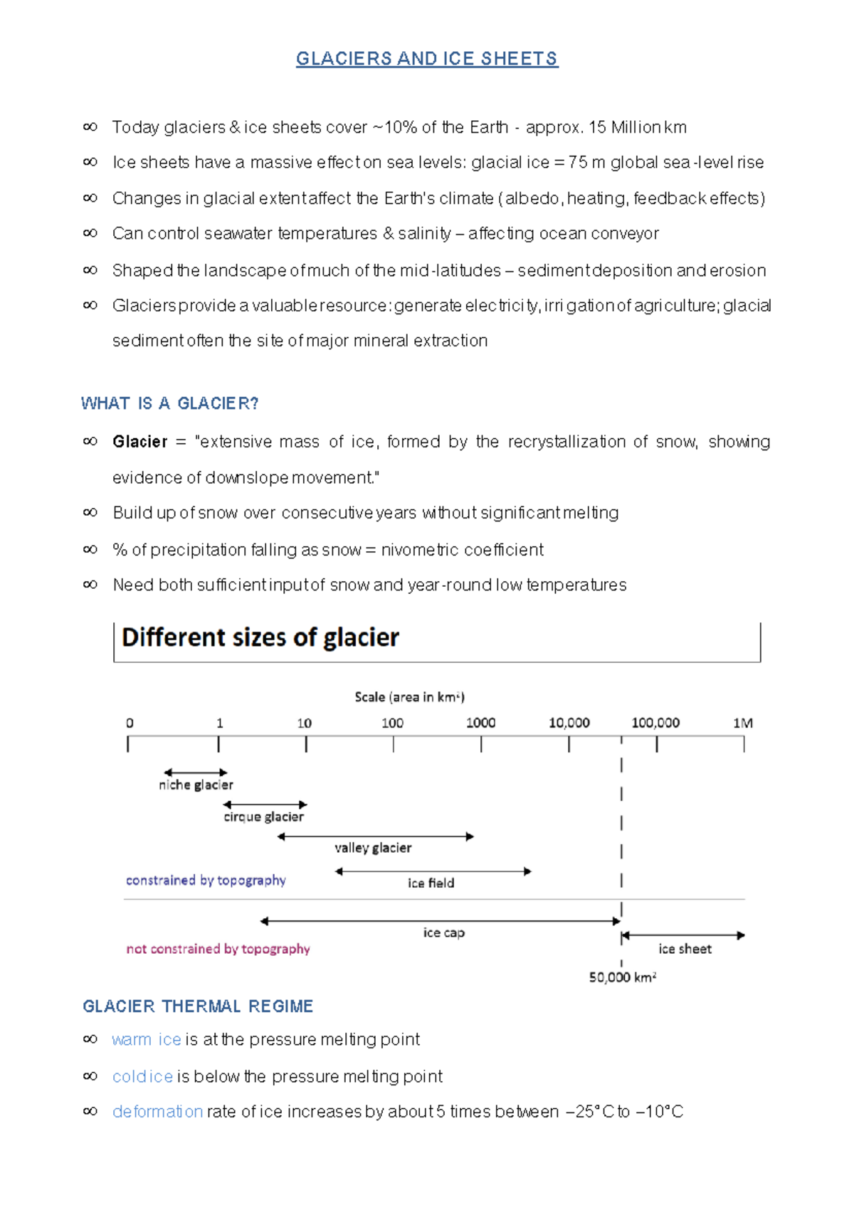 NOTES Glaciations - GLACIERS AND ICE SHEETS Today glaciers & ice sheets ...