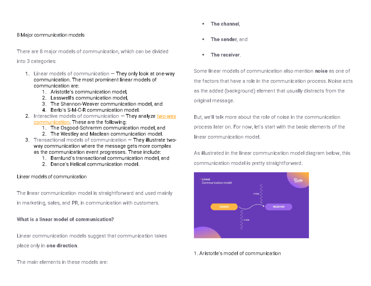 8 Major communication models - 8 Major communication models There are 8 ...