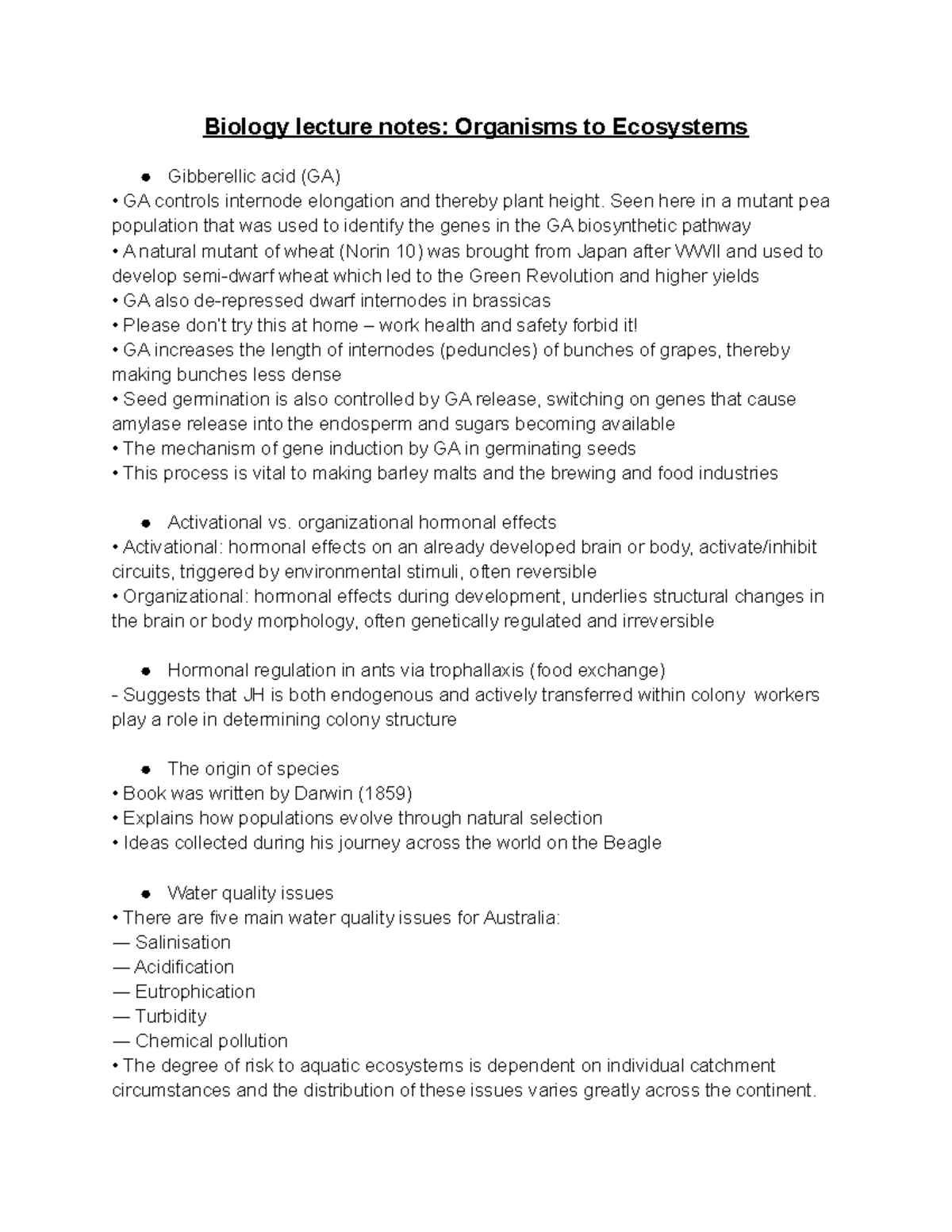 Biology lecture notes Organisms to Ecosystems - Seen here in a mutant ...