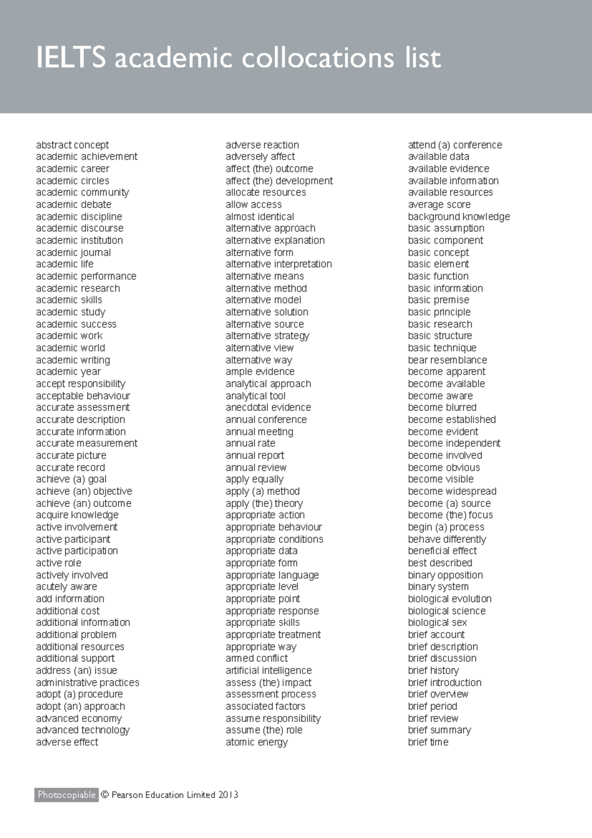 Ielts academic collocations list - abstract concept academic ...