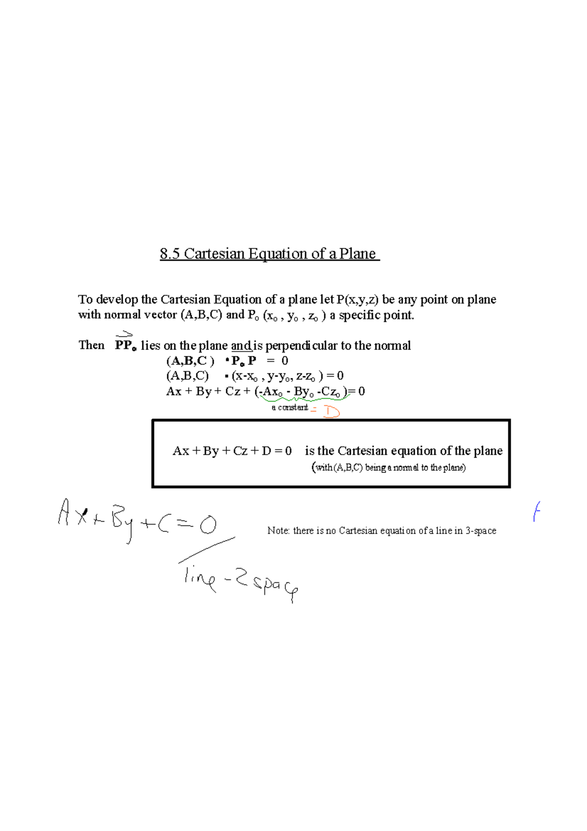 8.5 Cartesian Form of a Plane - 8 Cartesian Equation of a Plane - Studocu