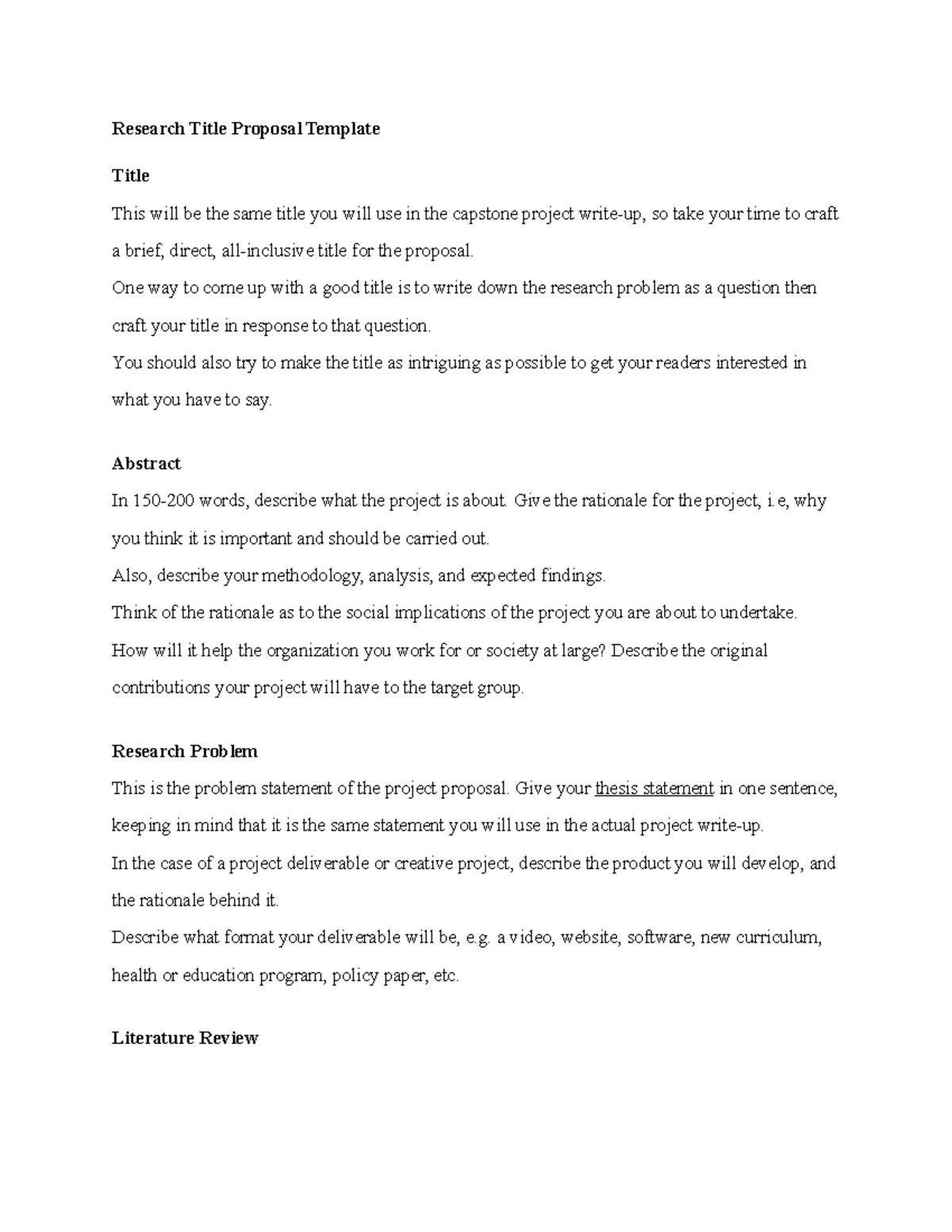 Research Title proposal templete - Research Title Proposal Template ...