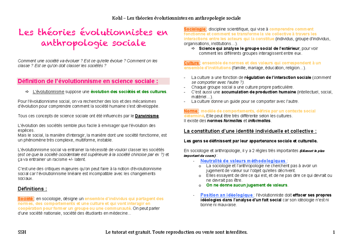 Les bases de l'évolutionnisme - Les théories évolutionnistes en ...