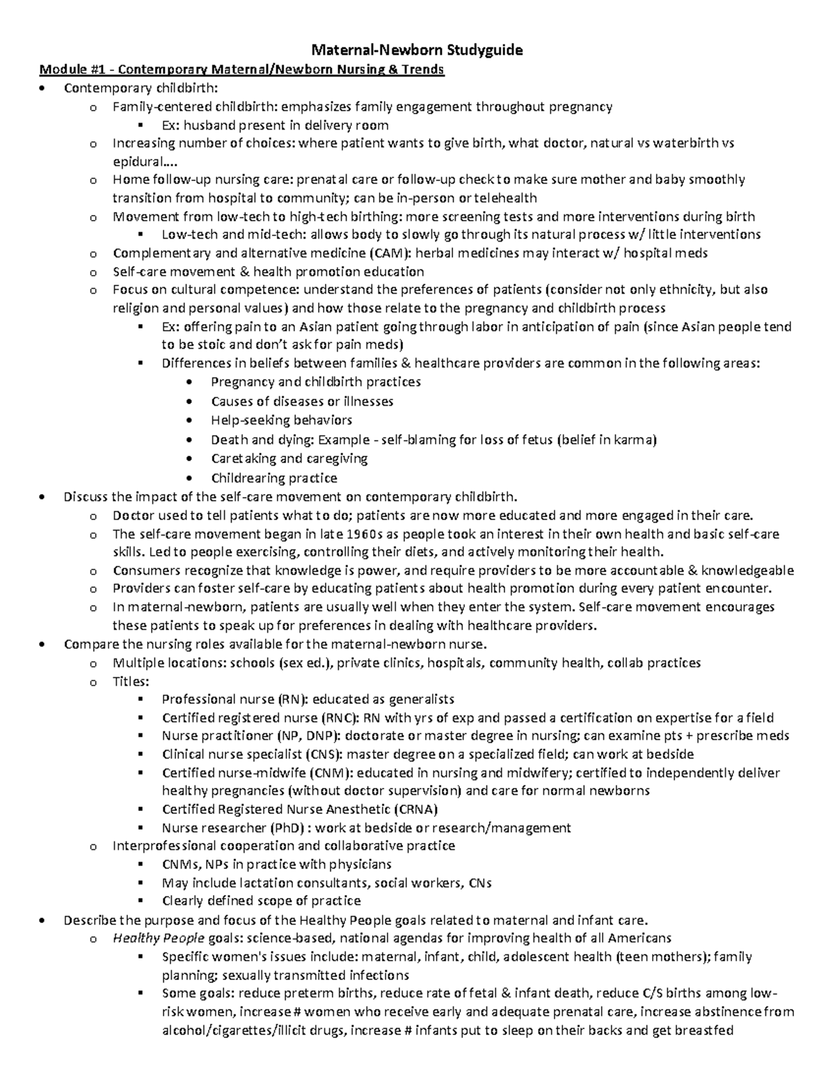 Modules 1-8 studyguide - Maternal-Newborn Studyguide Module #1 ...