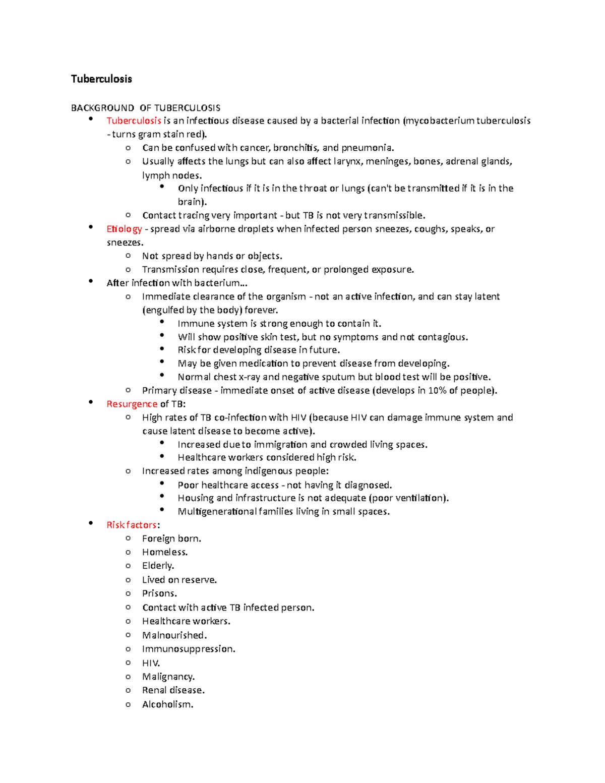 Tuberculosis - Notes - Tuberculosis BACKGROUND OF TUBERCULOSIS ...