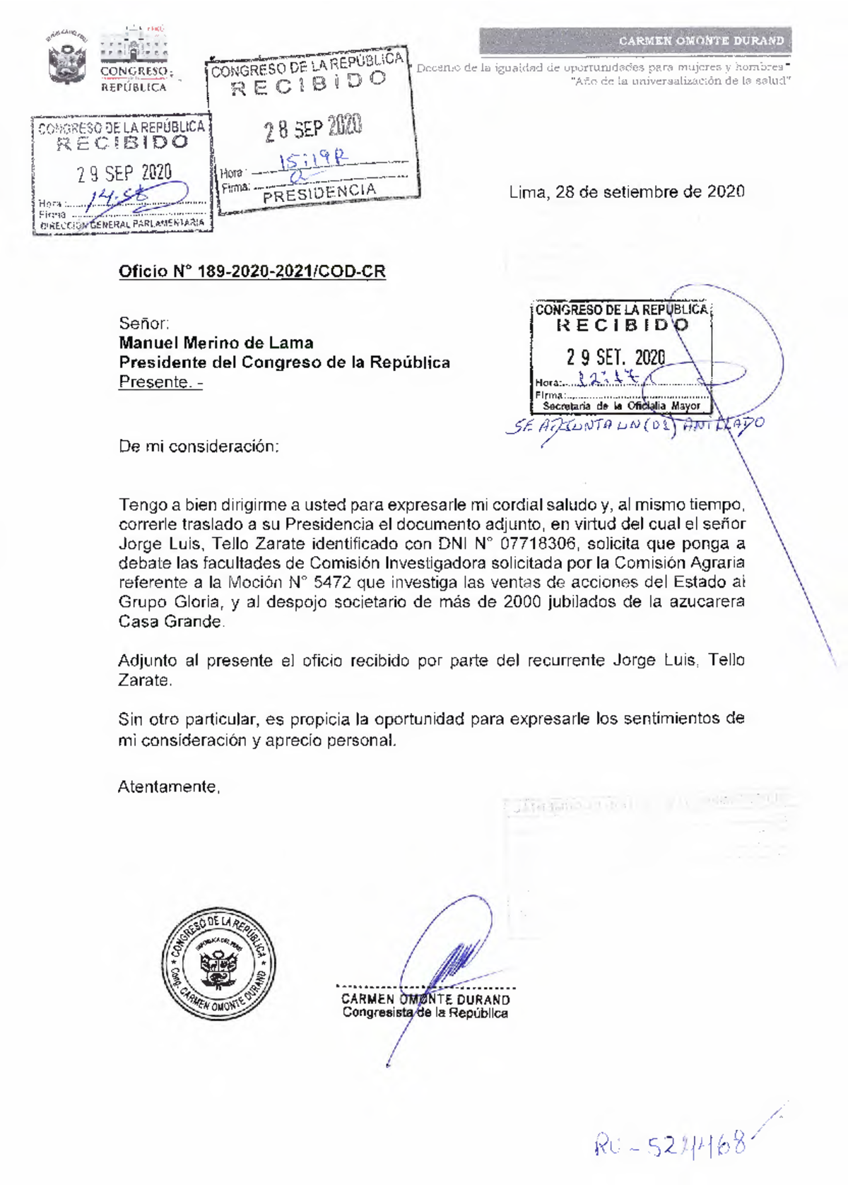 Oficio-189-2020-2021-COD-CR-1 - , " l,i ¡¡ PtR""· Ú F • • ~ '~le ,Ai¡l ...