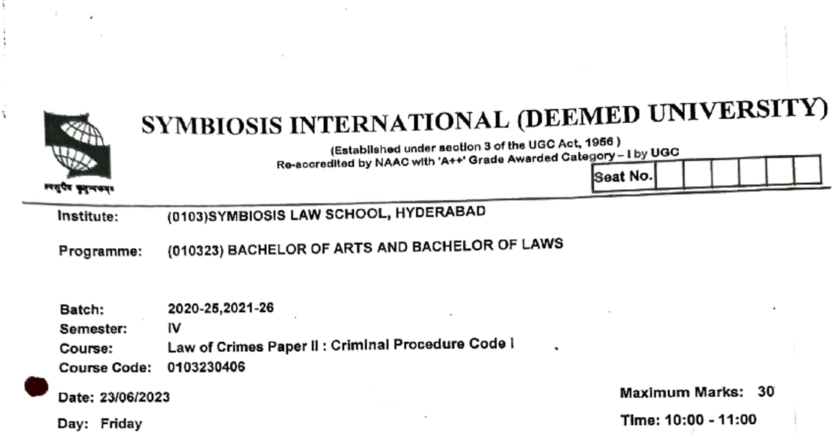 Semister -IV 30-Oct-2023 - Institute: Programme: Batch: Semester ...