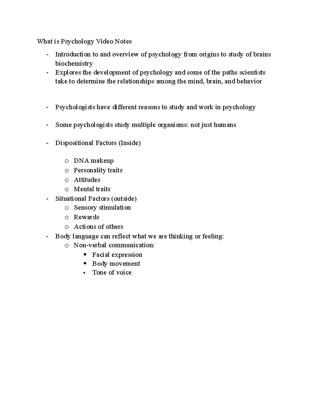 What is Psychology Video Notes - What is Psychology Video Notes ...