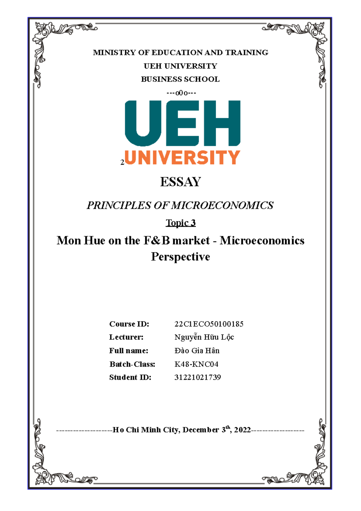 ktvm thay loc ueh - MINISTRY OF EDUCATION AND TRAINING UEH UNIVERSITY BUSINESS SCHOOL -o0o- 2 ...