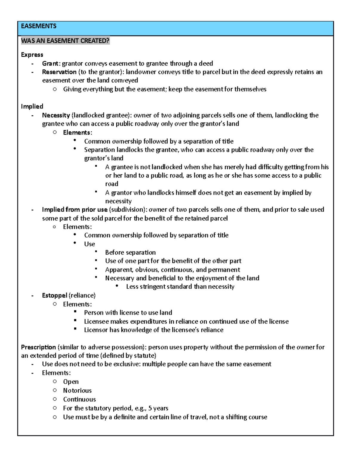 Real Property attack outline - EASEMENTS WAS AN EASEMENT CREATED ...