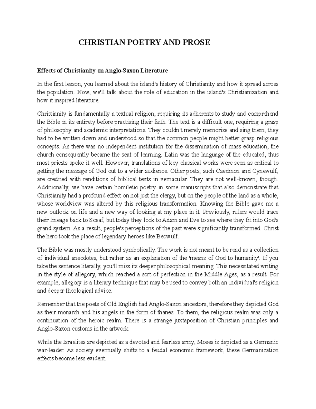 Christian Poetry AND Prose - CHRISTIAN POETRY AND PROSE Effects of ...