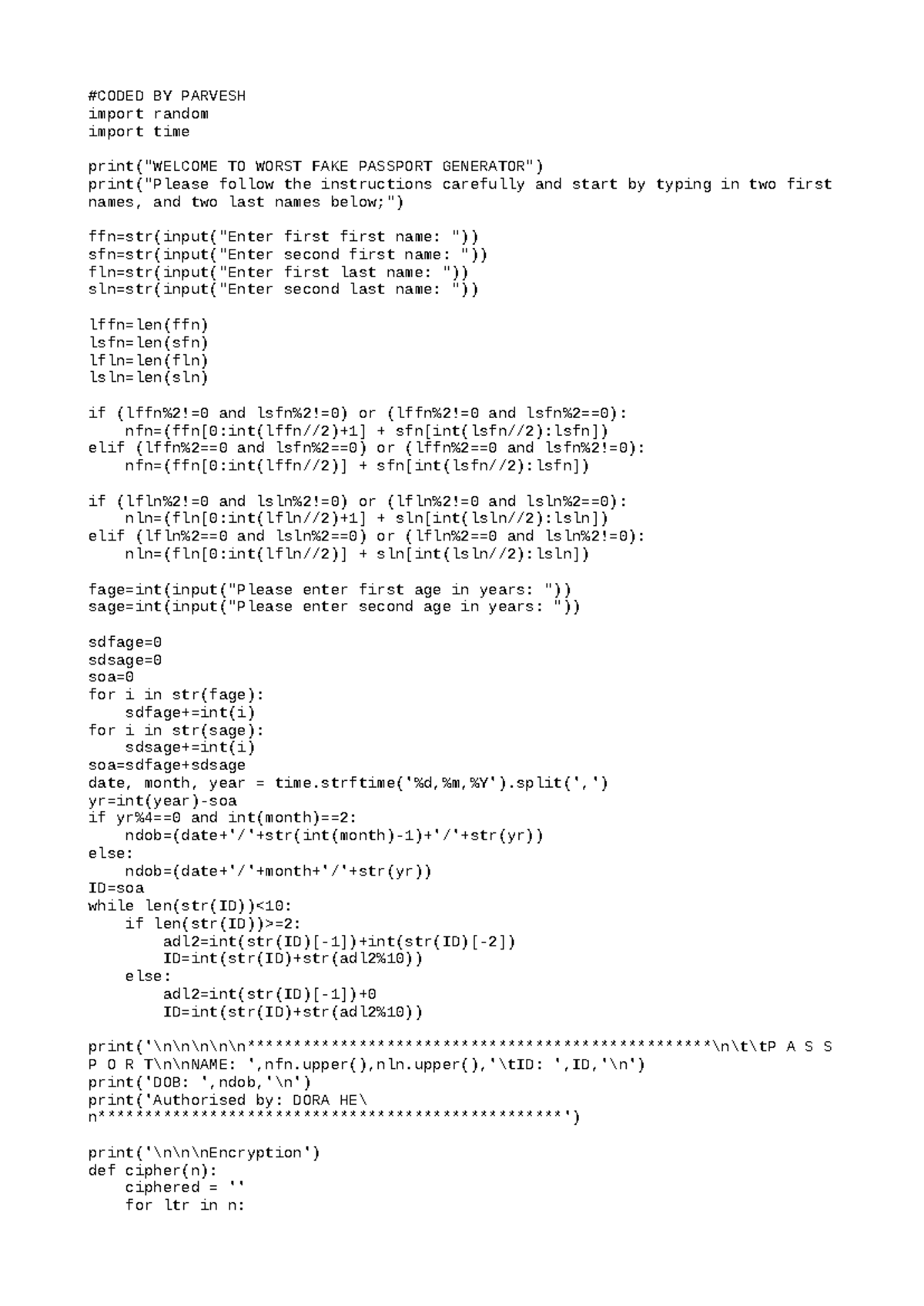 Python Passport Generator - #CODED BY PARVESH import random import time ...