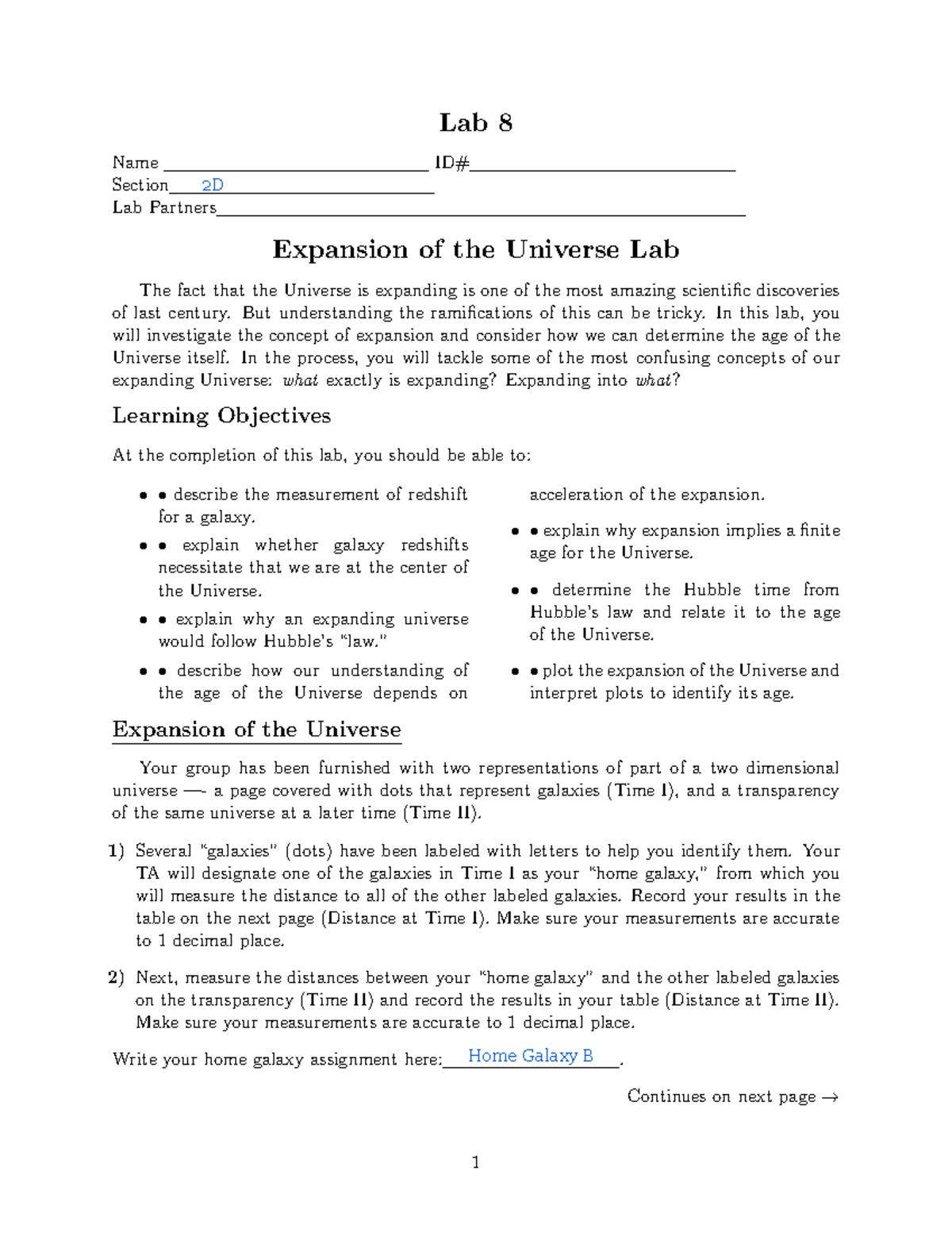 Lab 8 - LAB 8 - Lab 8 Name ID# Section Lab Partners Expansion of the ...