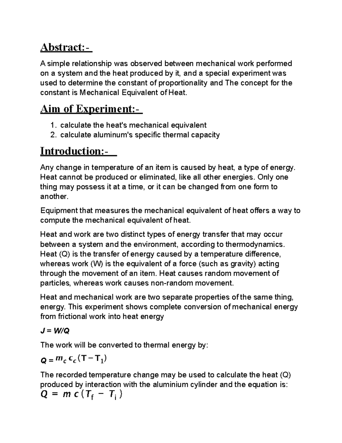 Joule's Constant - physics experiments - Abstract:- A simple ...