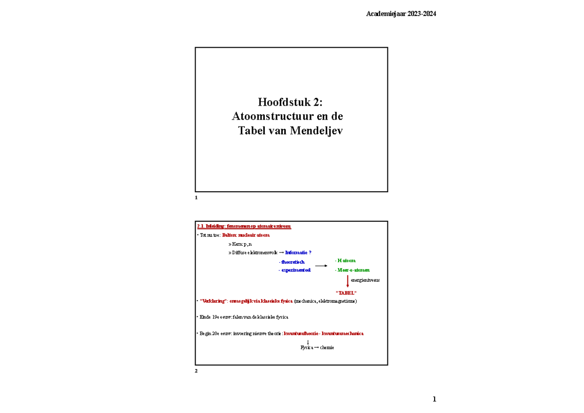 Hoofdstuk 2 - chemie hoofdtuk 2 - Hoofdstuk 2: Atoomstructuur en de ...