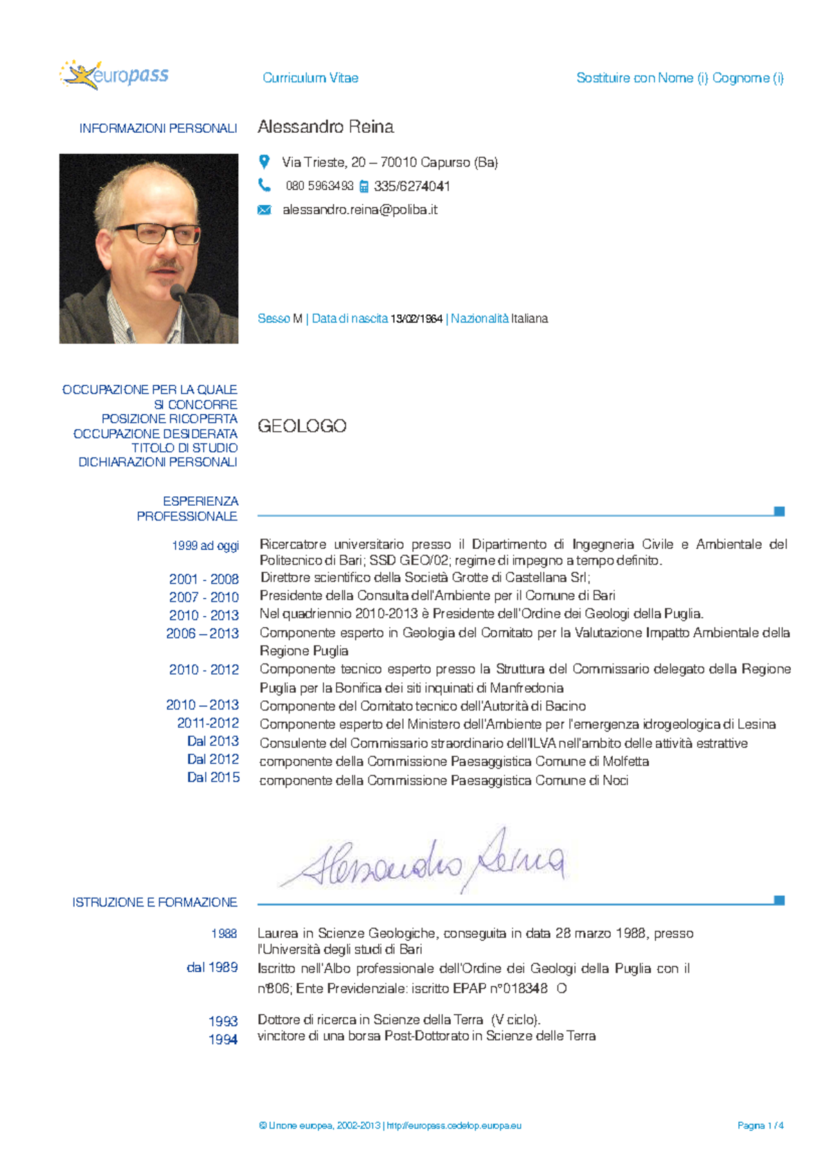 225 CV alessandro Reina - Curriculum Vitae INFORMAZIONI PERSONALI ...