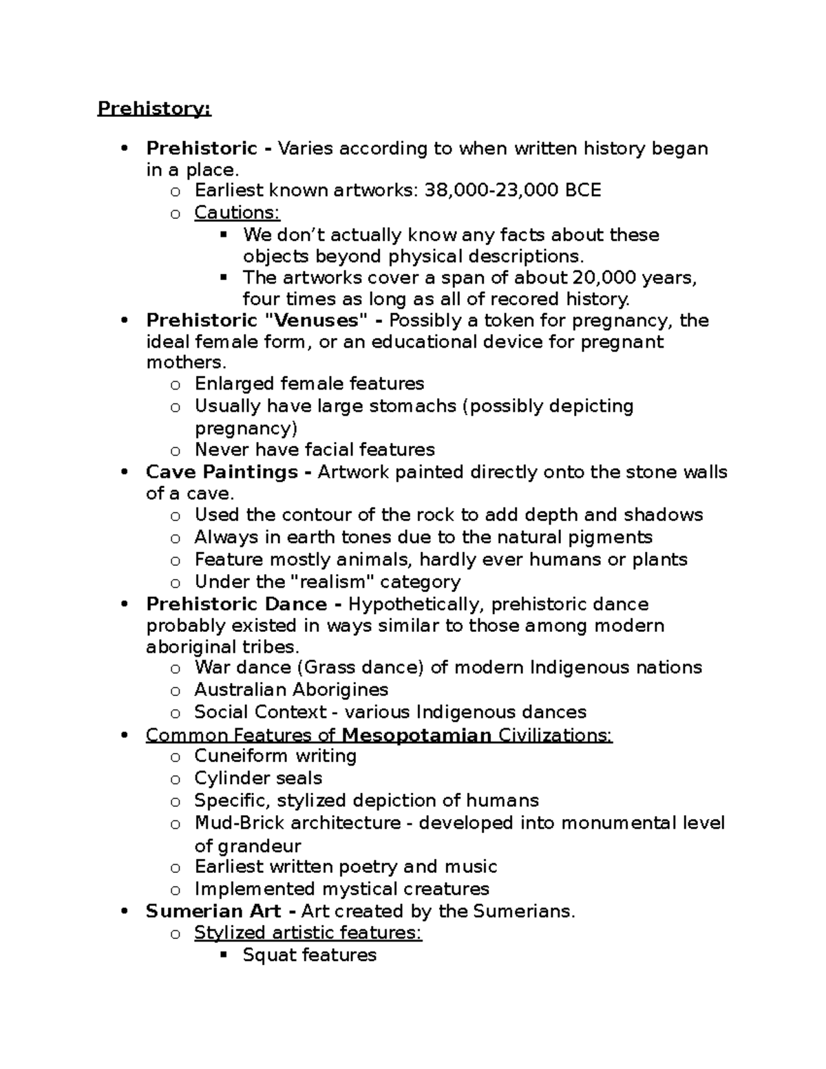 FA 150 Chapter 6 Notes - Prehistory: Prehistoric - Varies according to ...