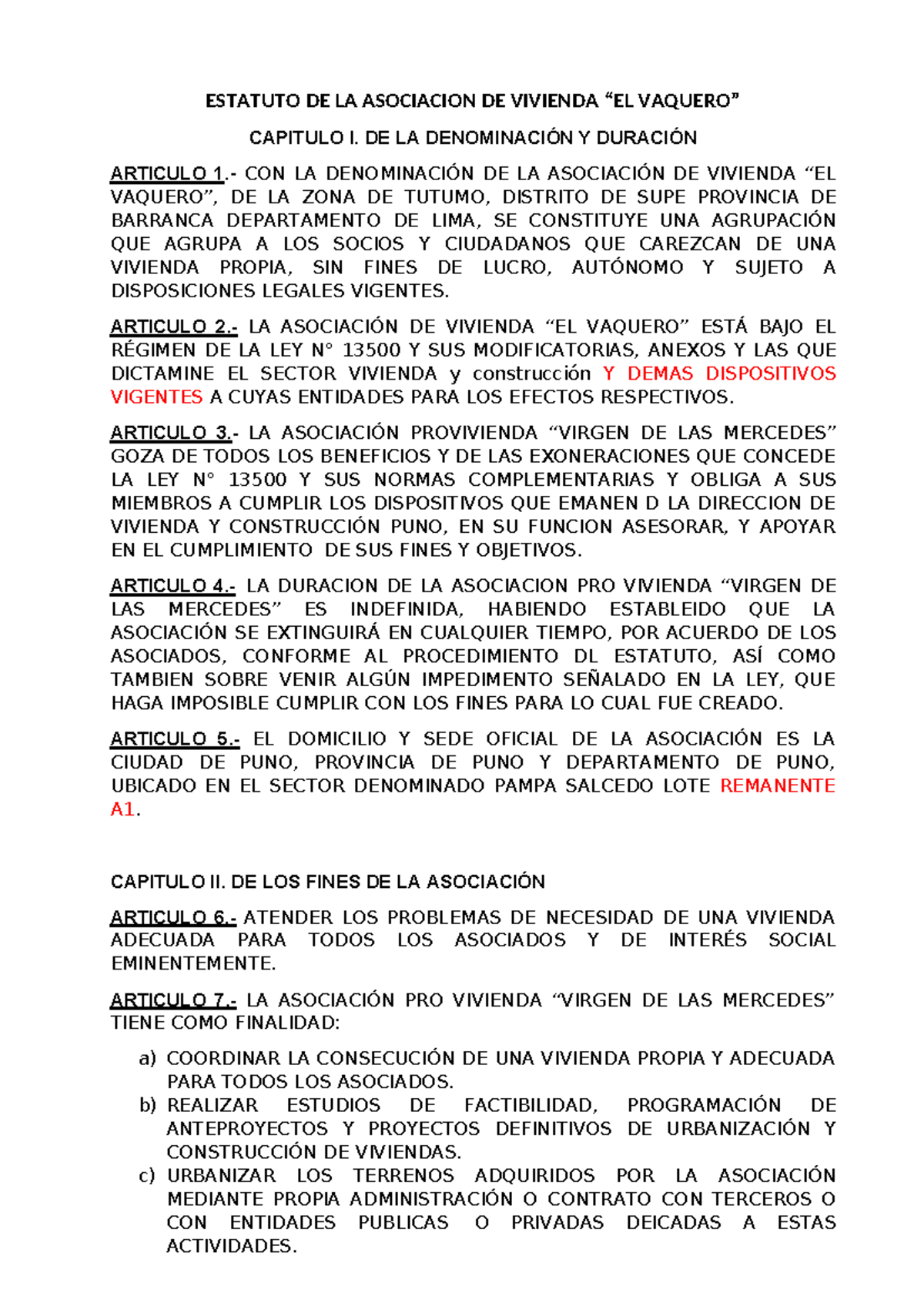 DERECHOS REALES 2022 - ESTATUTO DE LA ASOCIACION DE VIVIENDA “EL ...