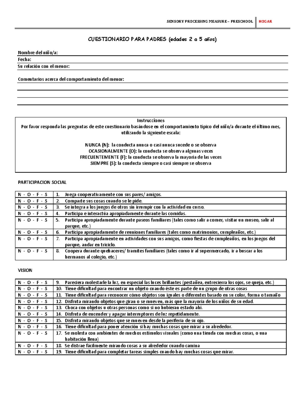 3 SPM Preschool Home - Evaluación del procesamiento sensorial pre ...