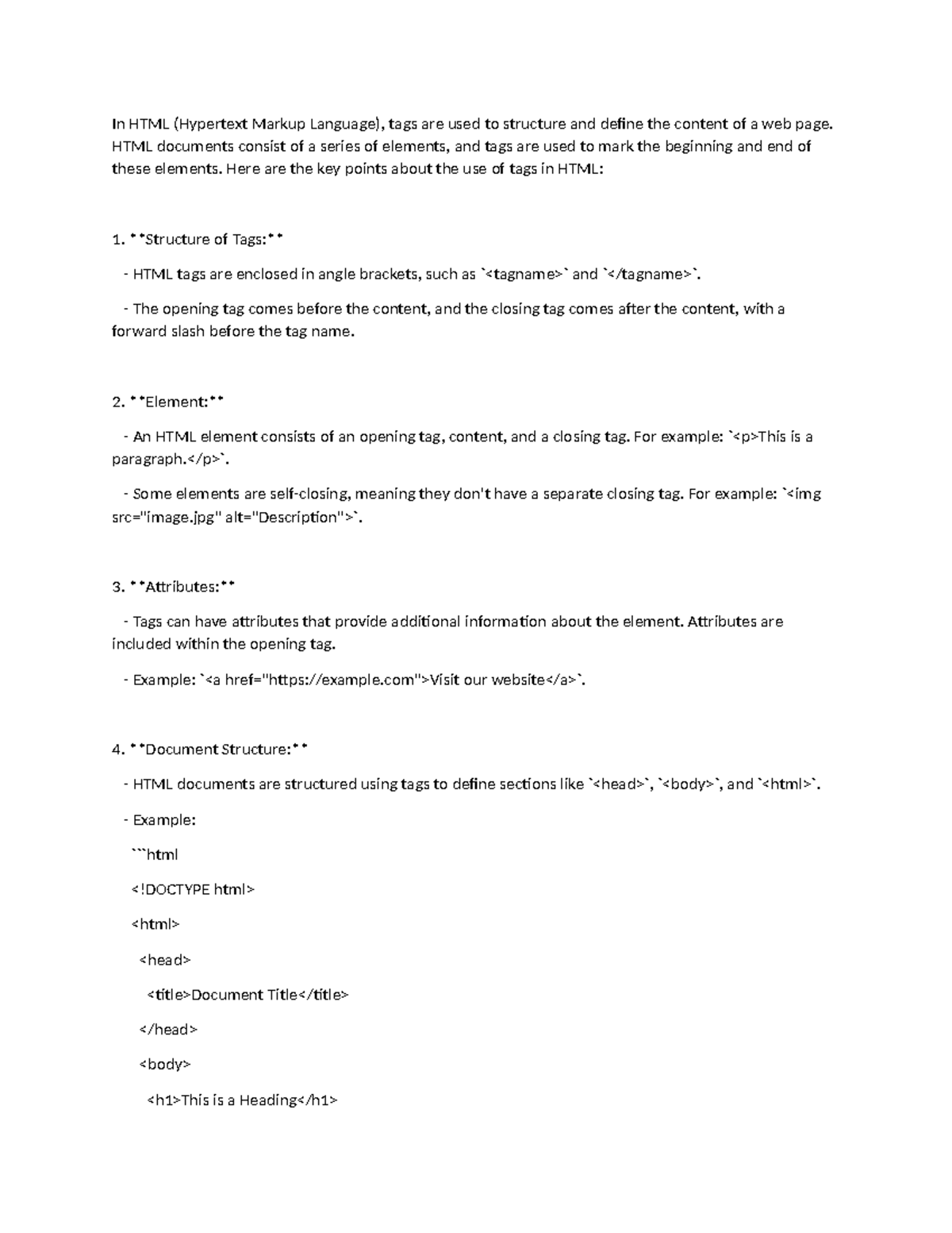 Notes 1 - How to use tags in html and other types of coding. - In HTML ...