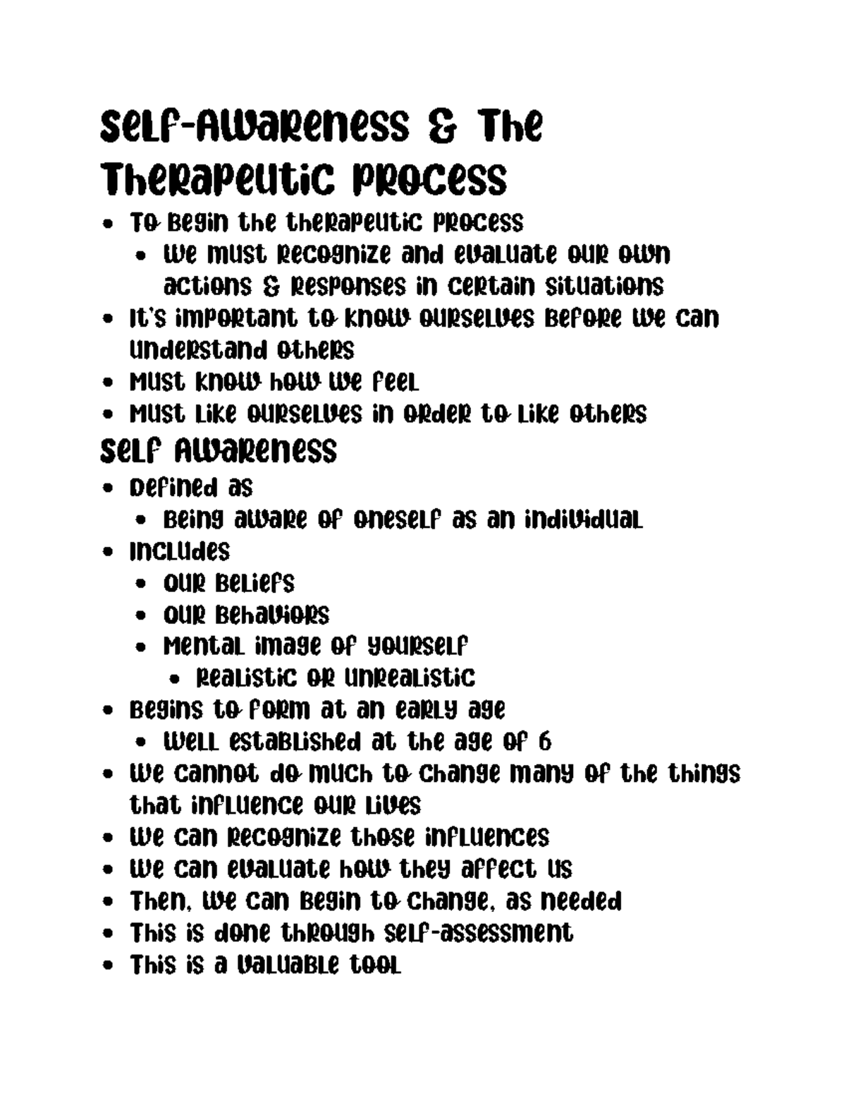 Self Awareness PDF - Self-Awareness & The Therapeutic Process • To ...