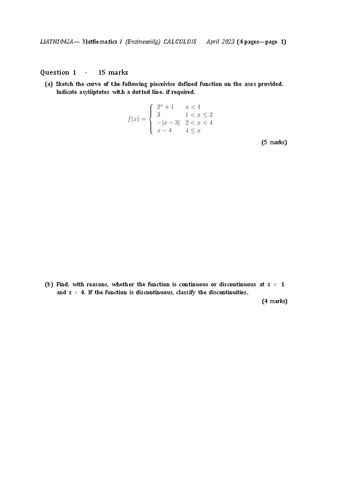 Question Paper Calculus 2023 - LIATH1042A— 3Jatfiema I (Enzineesiilg ...