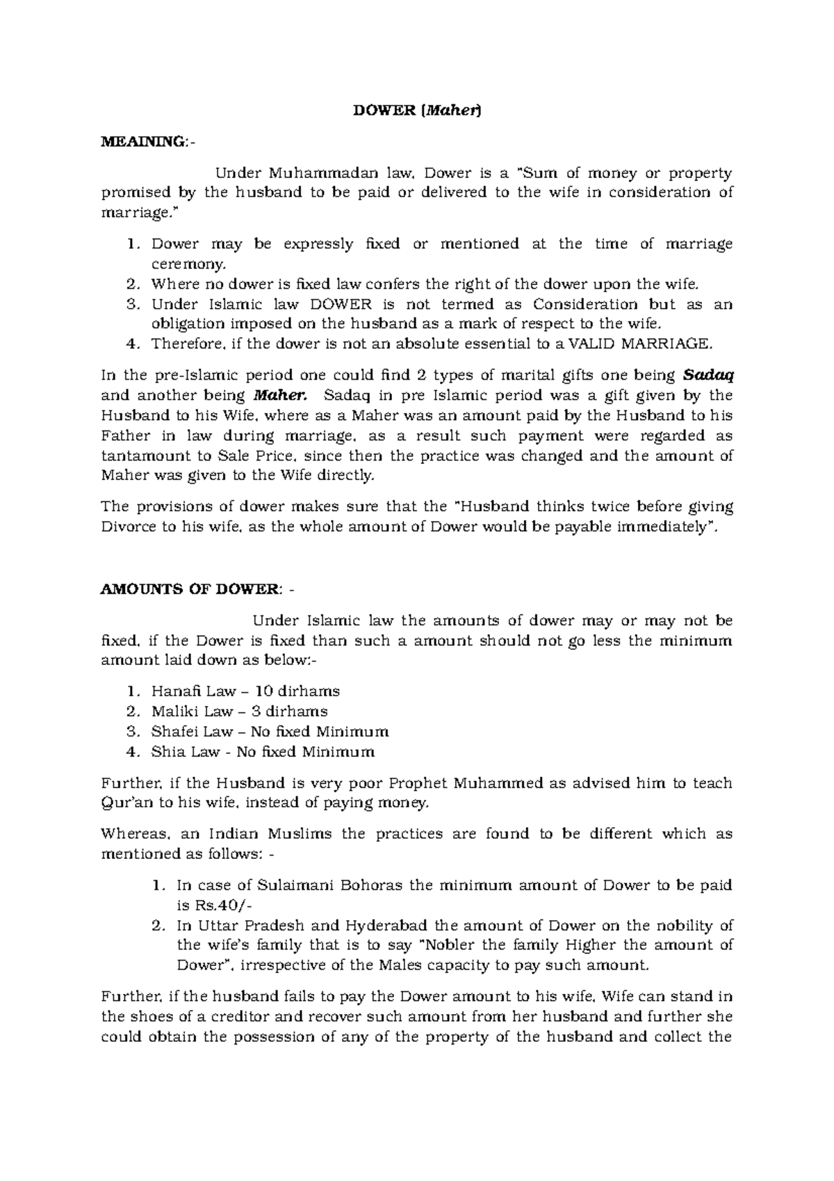 Dower - ” Dower may be expressly fixed or mentioned at the time of ...