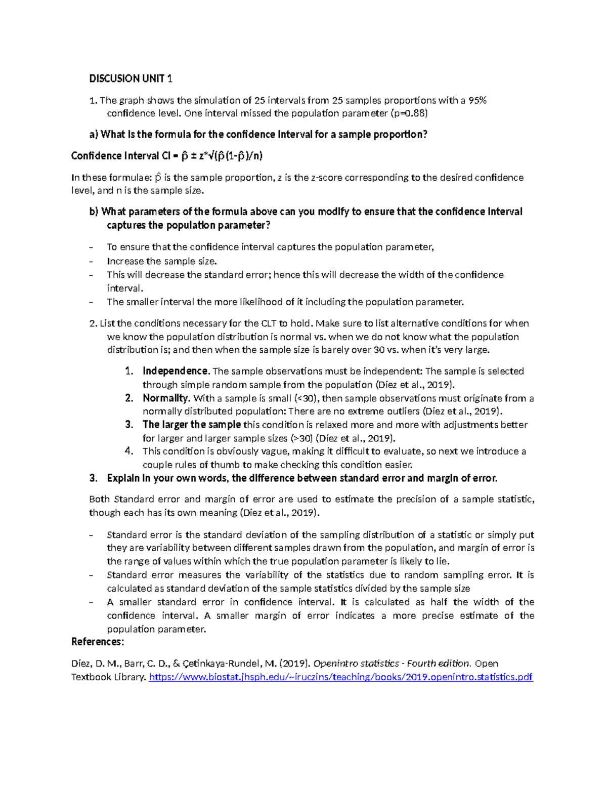 Discusion UNIT 1 Statistical Inference - DISCUSION UNIT 1 1. The graph shows the simulation of ...