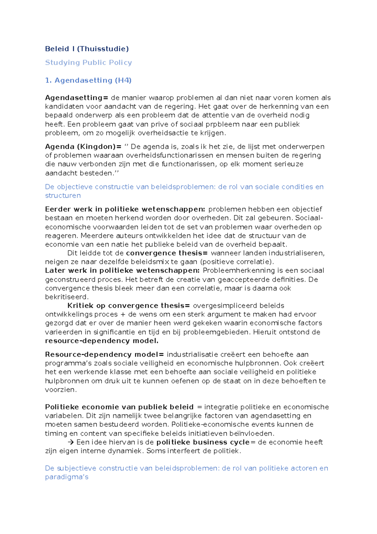 Beleid I- SV boeken - Studying Public Policy - Beleid I (Thuisstudie ...