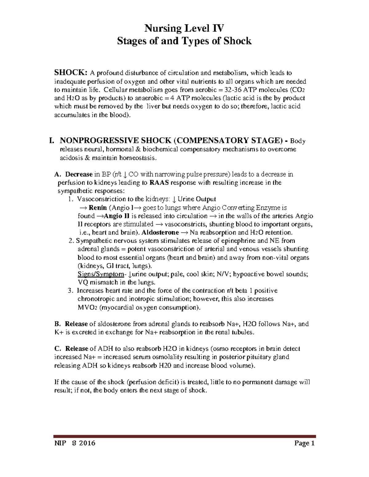 Stages of Shock - Lecture notes 7 - 1408 - Studocu