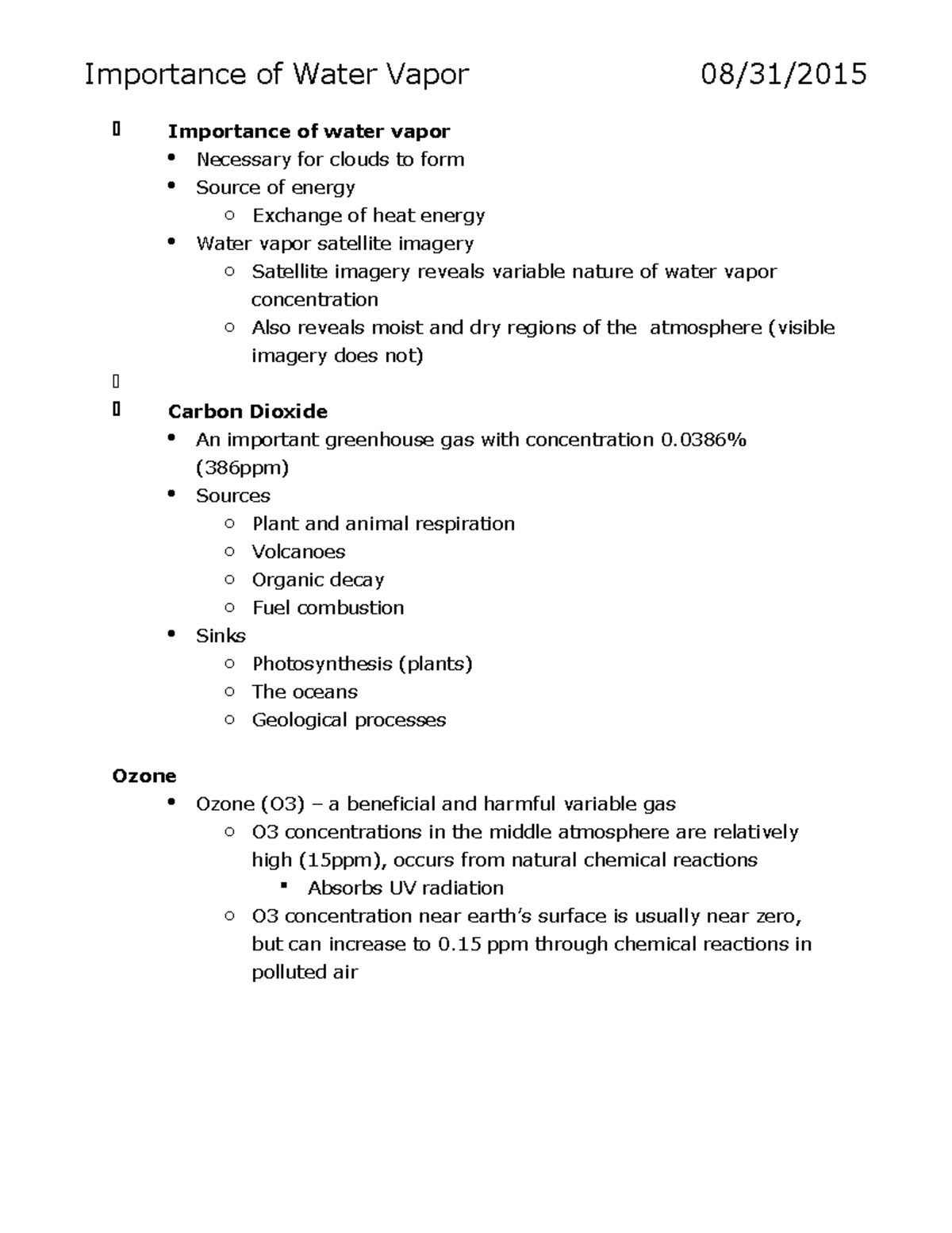 Importance Of Water Vapor - Lecture Notes, Lectures 1 - 2 - Importance ...