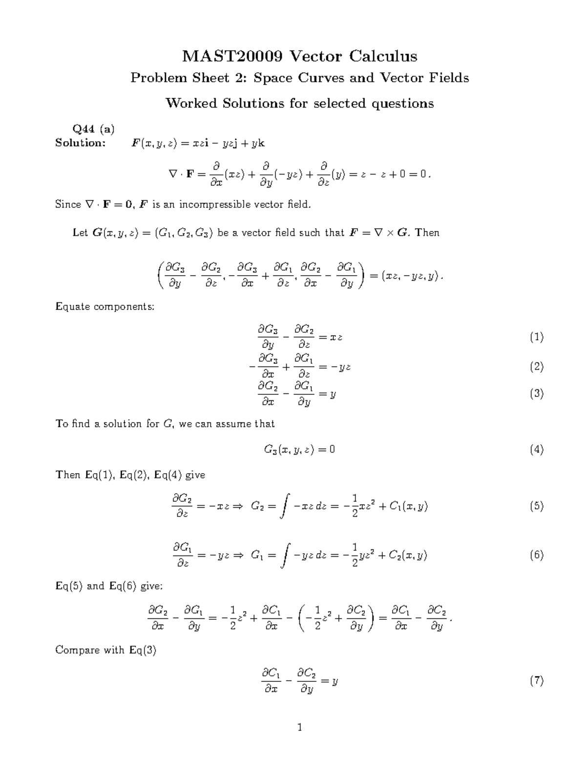 Worked Solutions 2 Mast20009 Vector Calculus Problem Sheet 2 Space