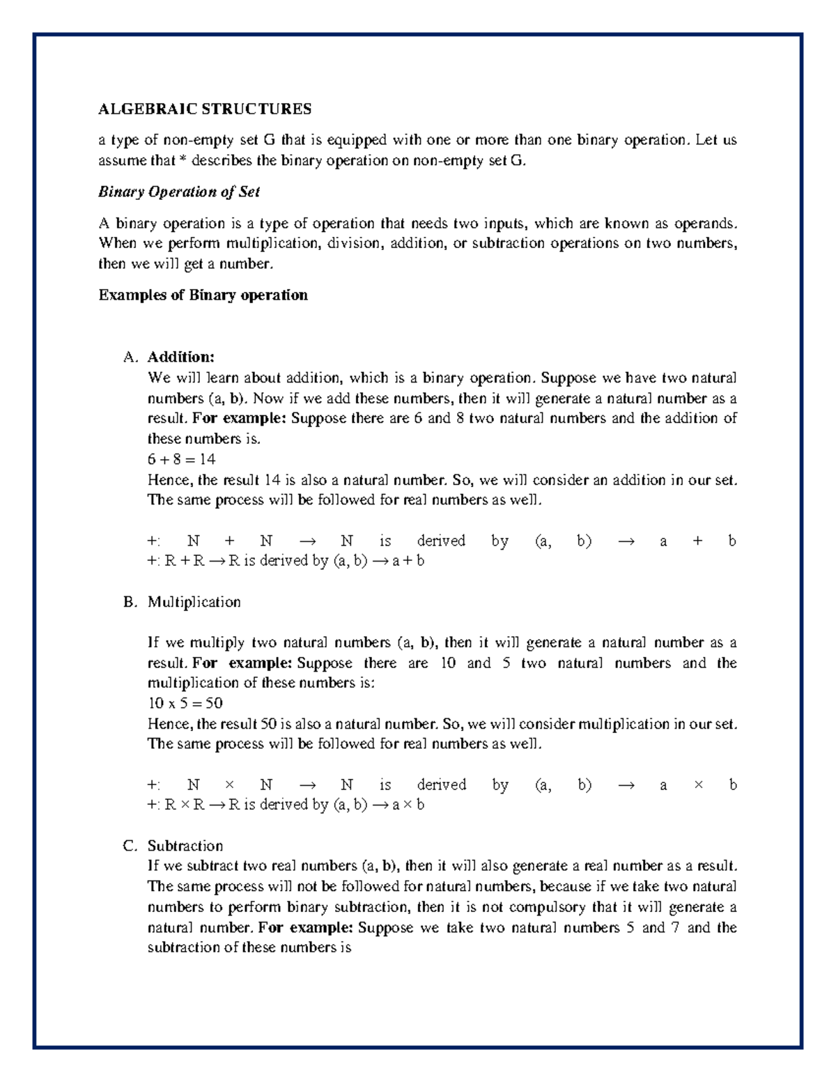 G10 Algebraic Structures And Binary Operations Algebraic Structures A Type Of Non Empty Set