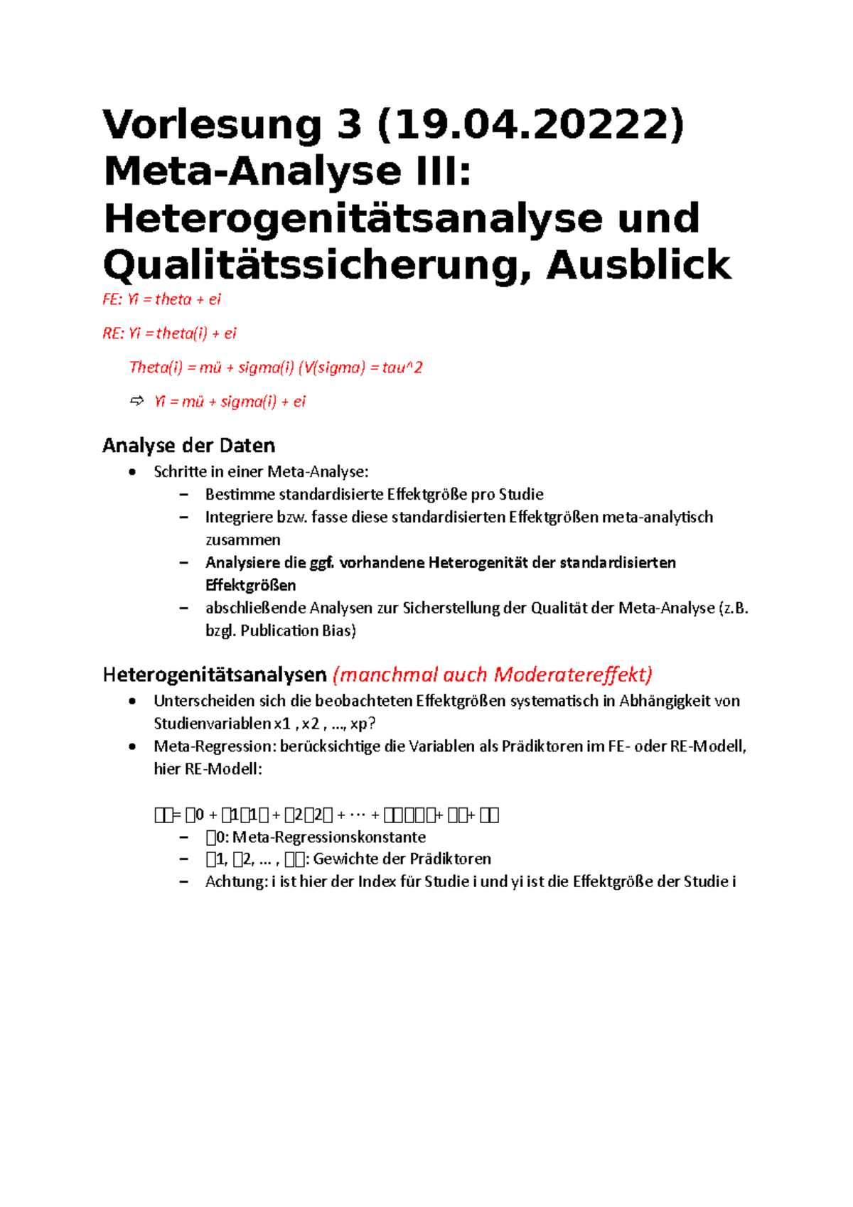VL3 Metaanalyse 3 - Mitschriften zu Vorlesung 3 - Vorlesung 3 (19.04 ...