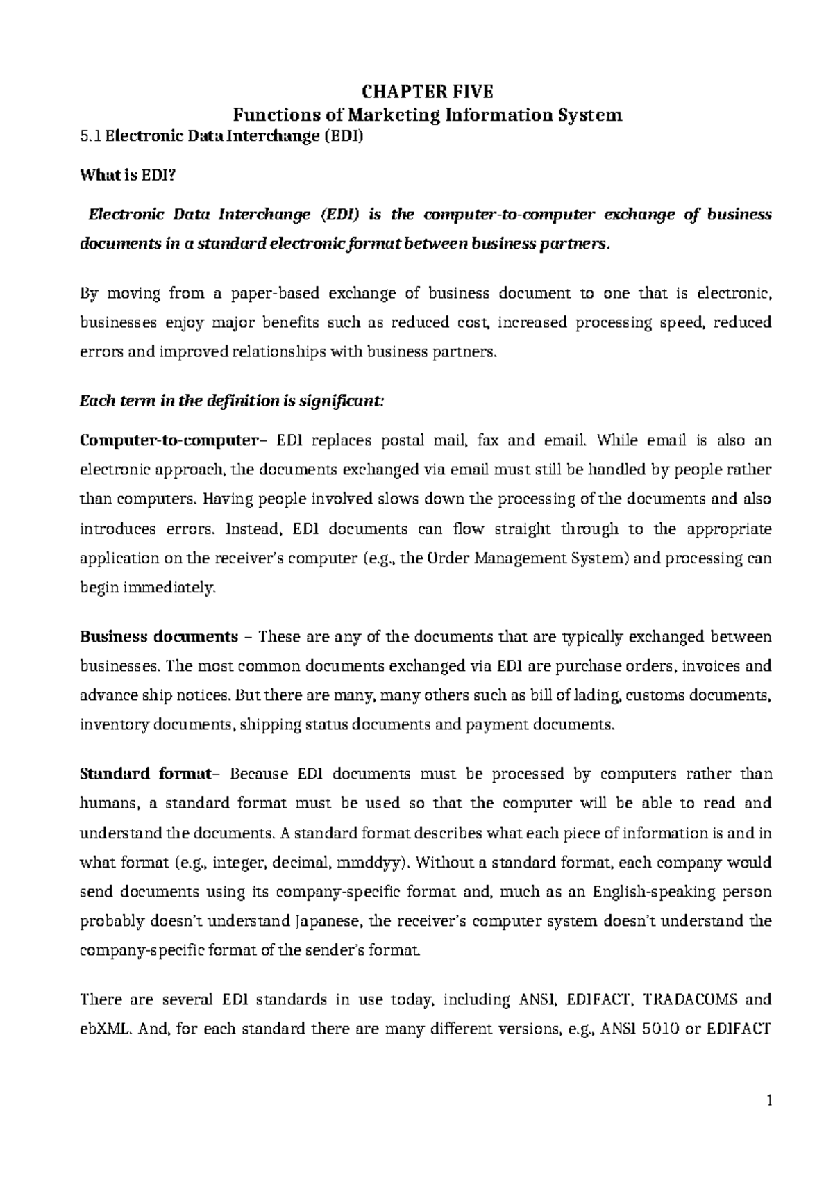 Marketing Information System Chapter Five - CHAPTER FIVE Functions of Marketing Information ...