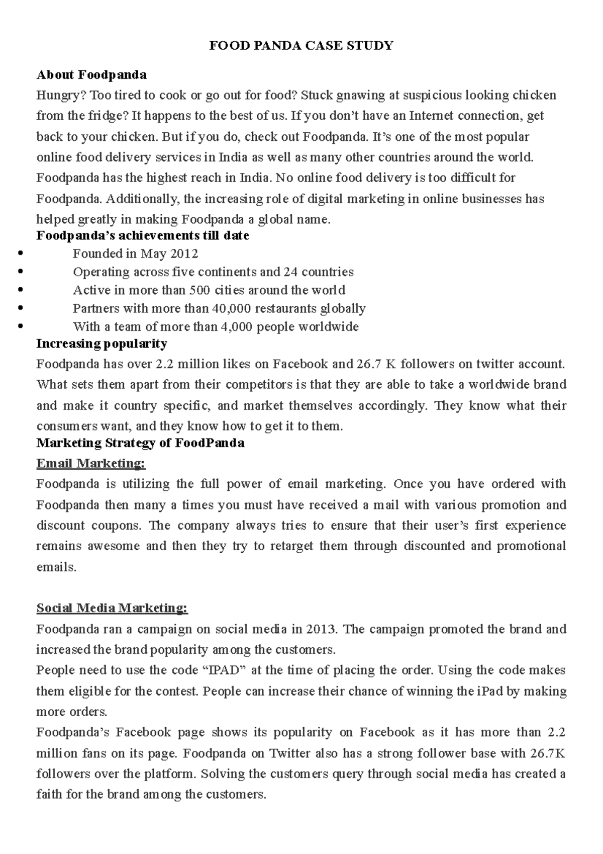 7009FOOD Panda CASE Study - FOOD PANDA CASE STUDY About Foodpanda ...