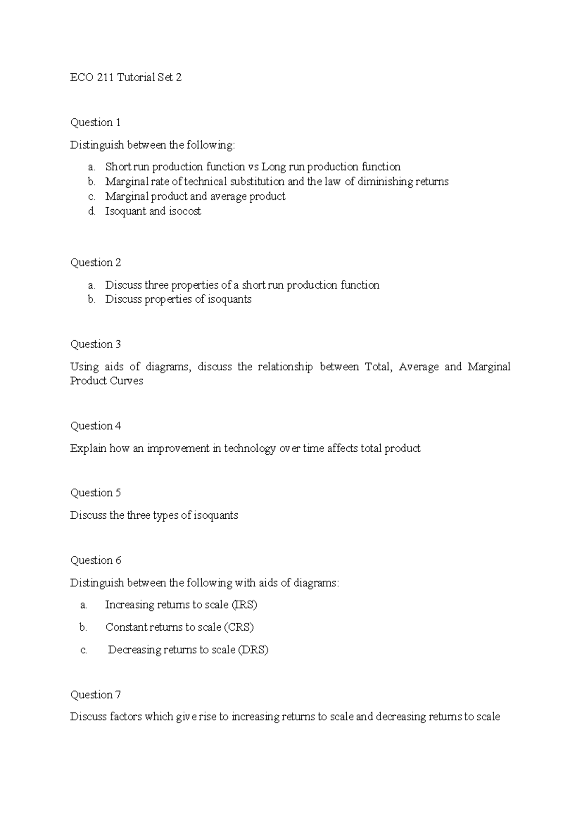 ECO 211 Tutorial Set 2 - ECO 211 Tutorial Set 2 Question 1 Distinguish between the following: a ...