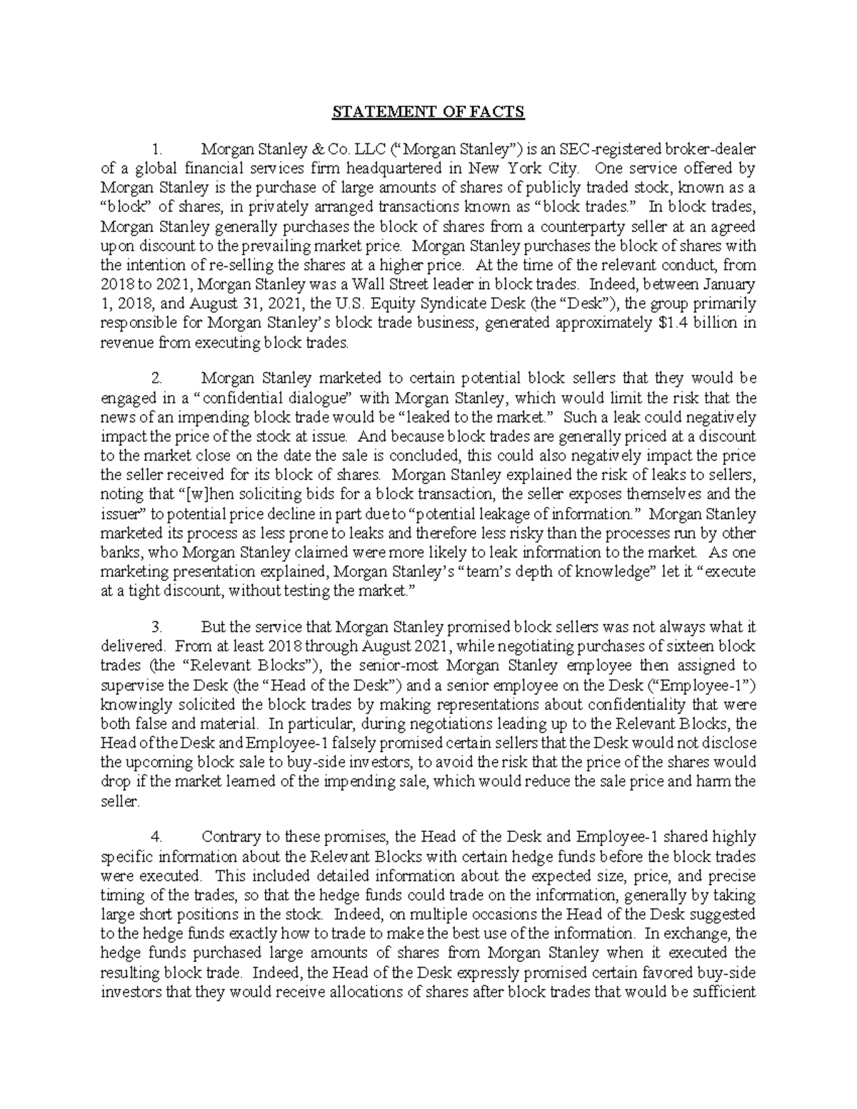 Morgan stanley - statement of facts - STATEMENT OF FACTS Morgan Stanley ...