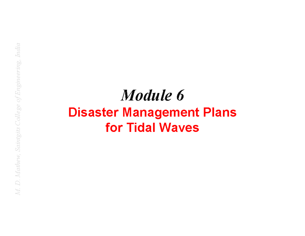 M602 Module 6B - Module 6 Disaster Management Plans for Tidal Waves ...