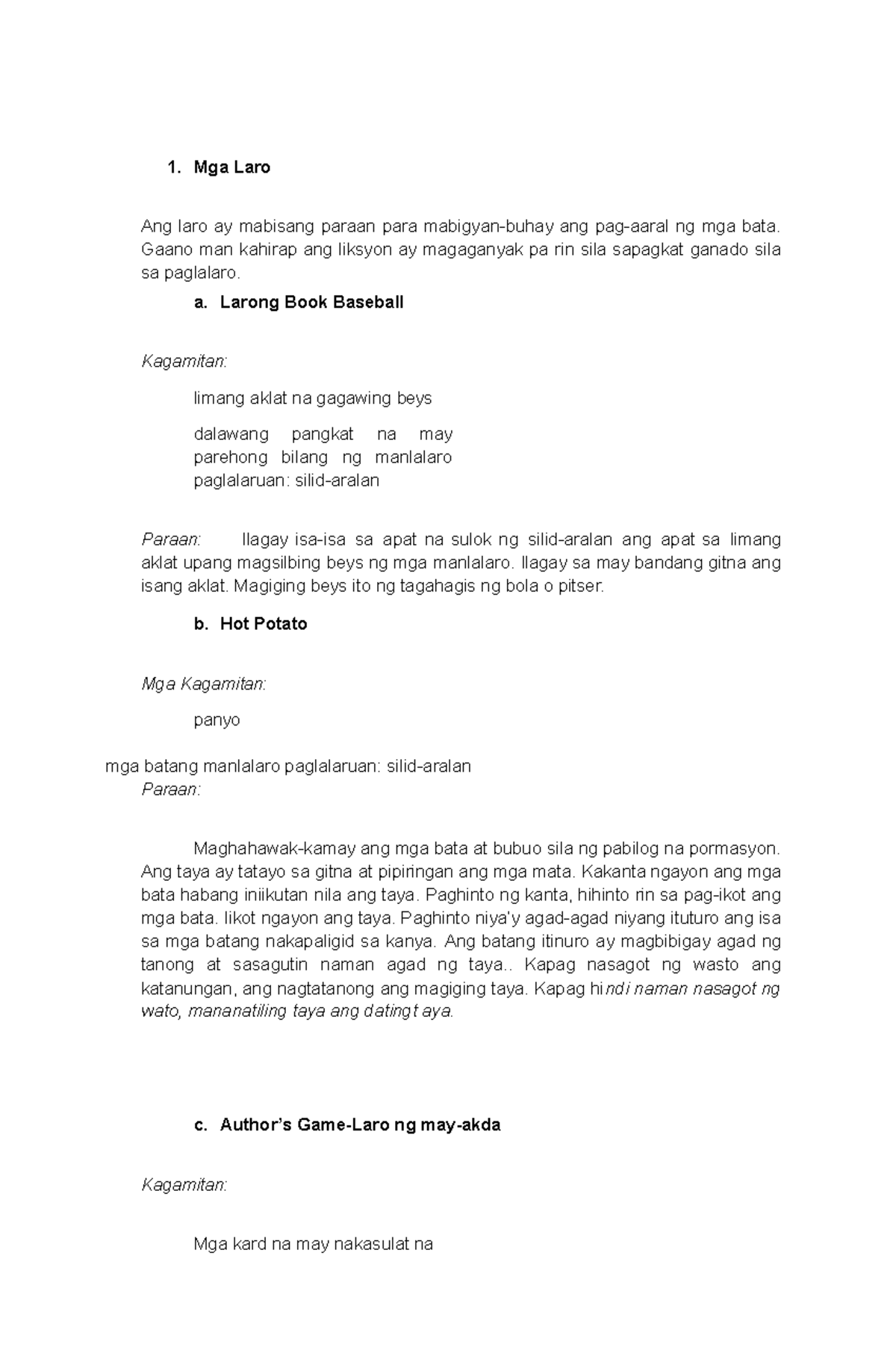 Mga Laro at Paggawa ng Paskilang Pranela - Mga Laro Ang laro ay ...