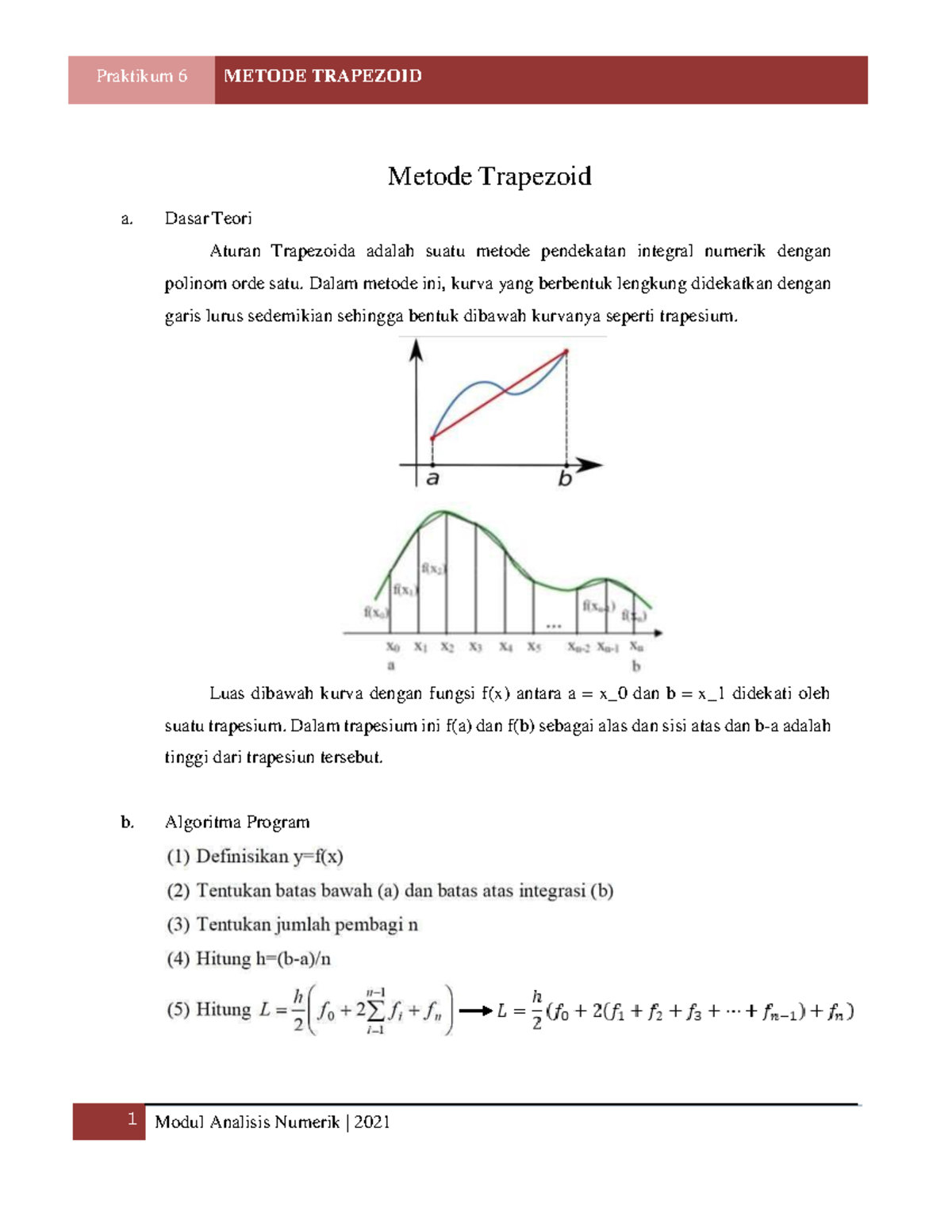Modul Praktikum Metode Trapezoid - a. Dasar Teori Metode Trapezoid ...