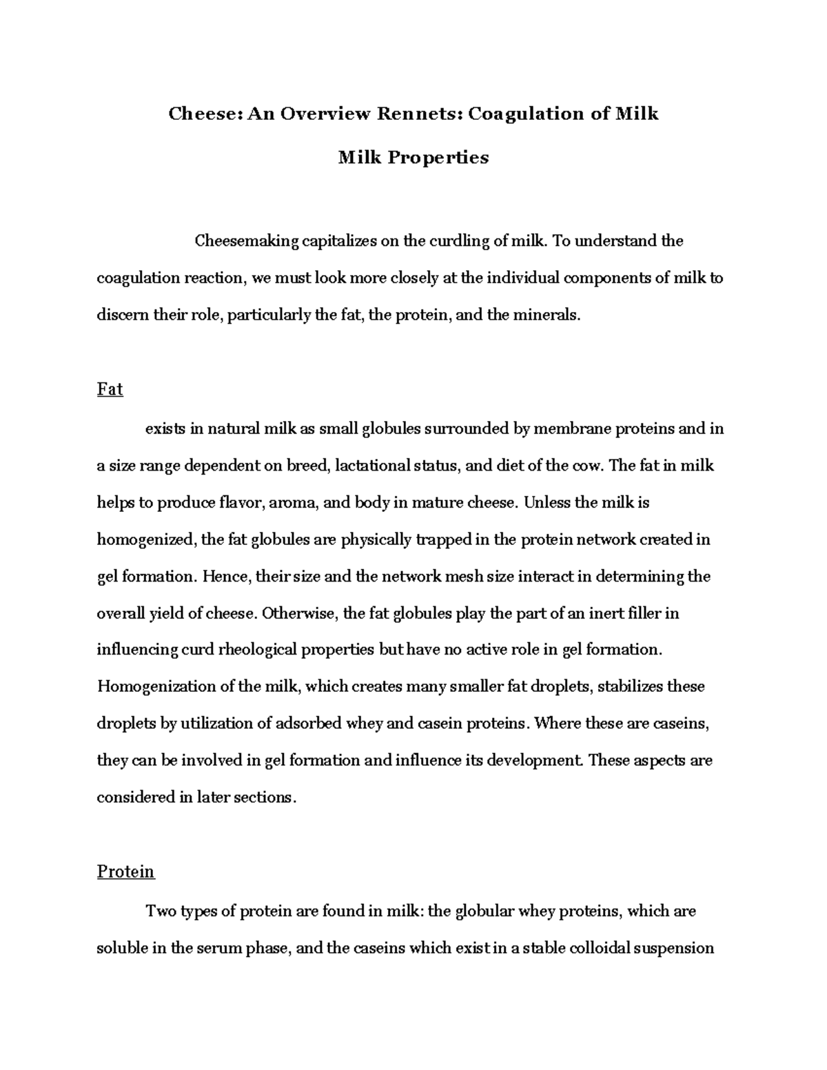 Cheese An Overview Rennets Coagulation of Milk - To understand the ...