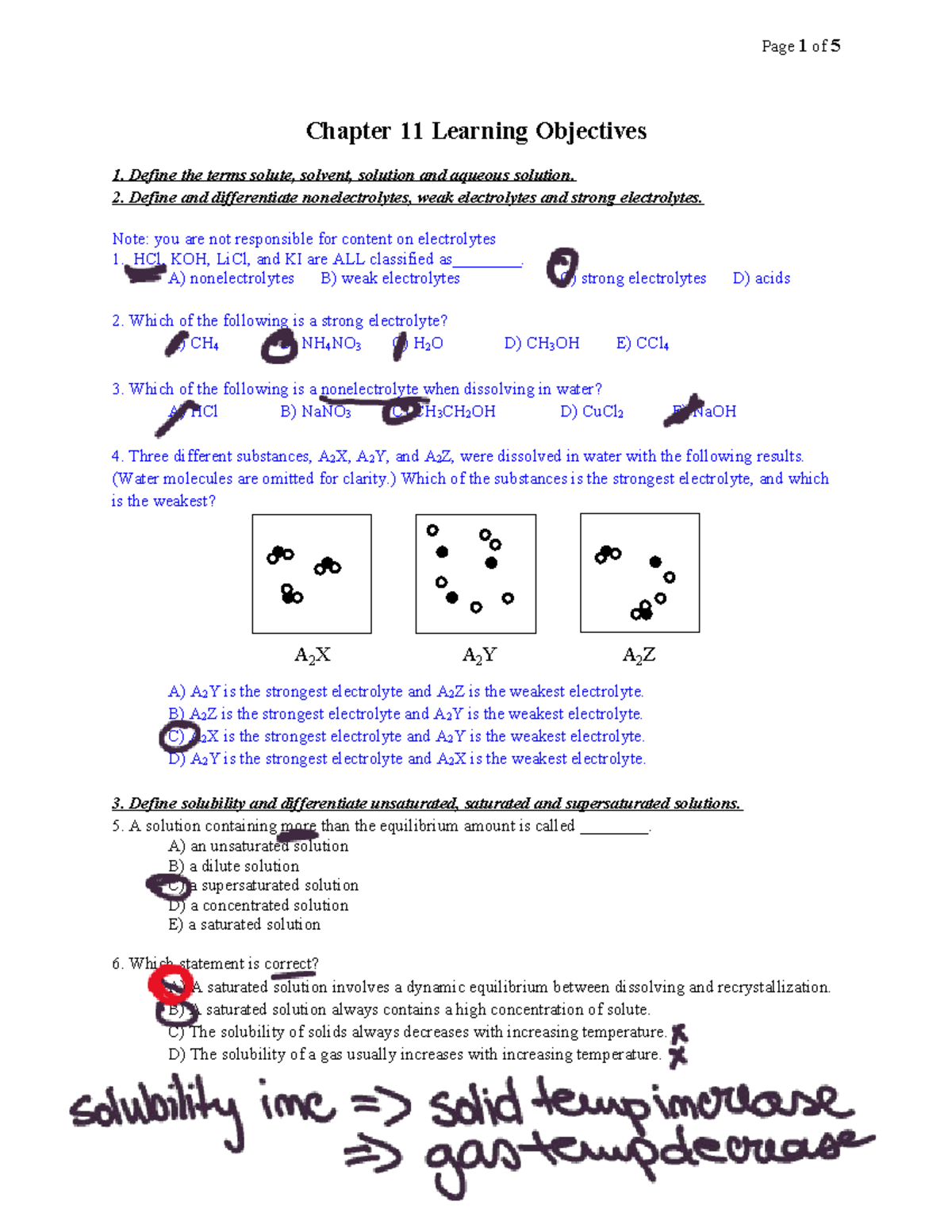 Learning objective ch 11 try 2 - Chapter 11 Learning Objectives Define the terms solute, solvent ...