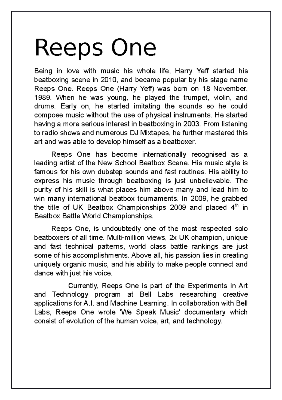 Biography-Reeps One - This is technical writing guidance and practical ...