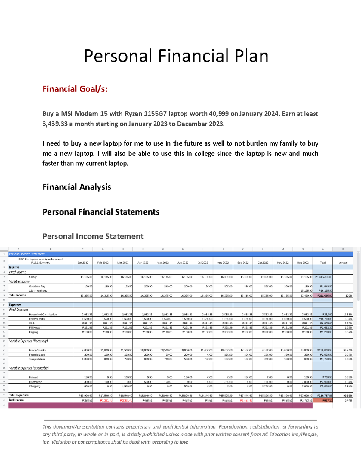 Personal Financial Plan - Personal Financial Plan Financial Goal/s: Buy ...