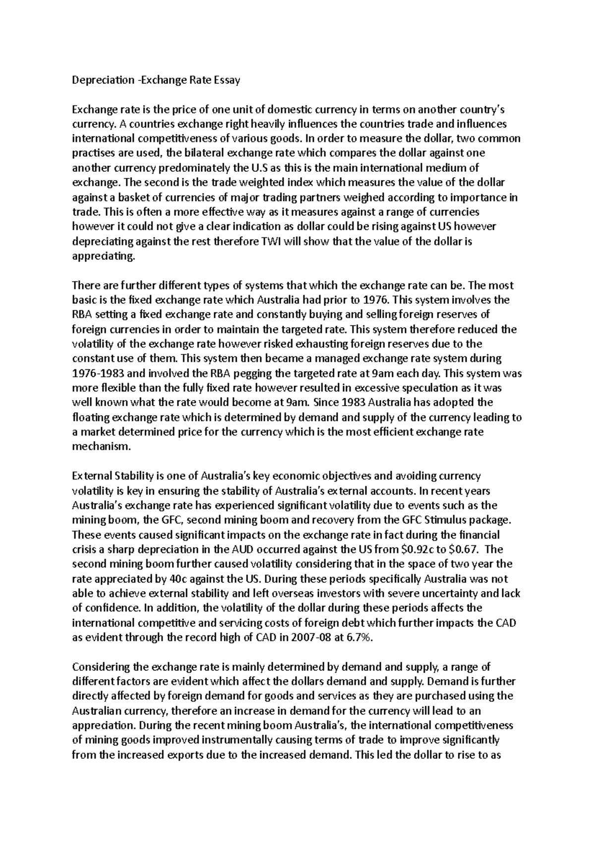 Exchange Rate Essay - exceptional quality notes which very well detail ...