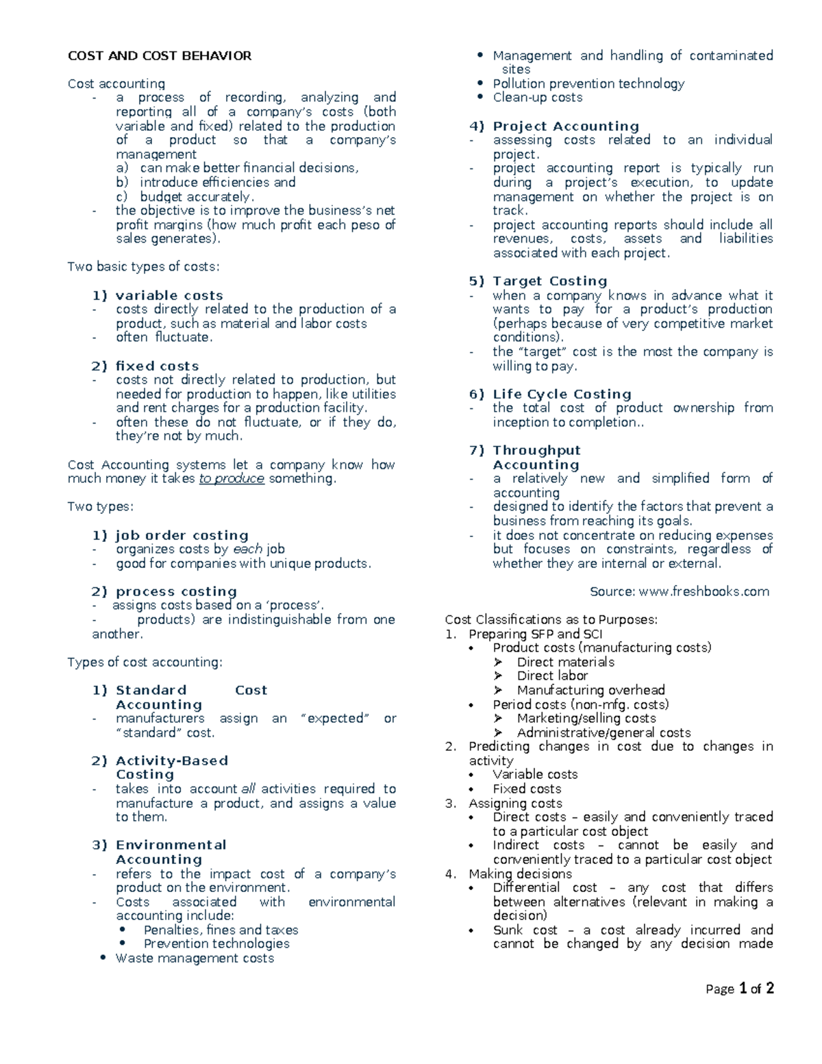 Week 1 - review of cost accounting - COST AND COST BEHAVIOR Cost ...