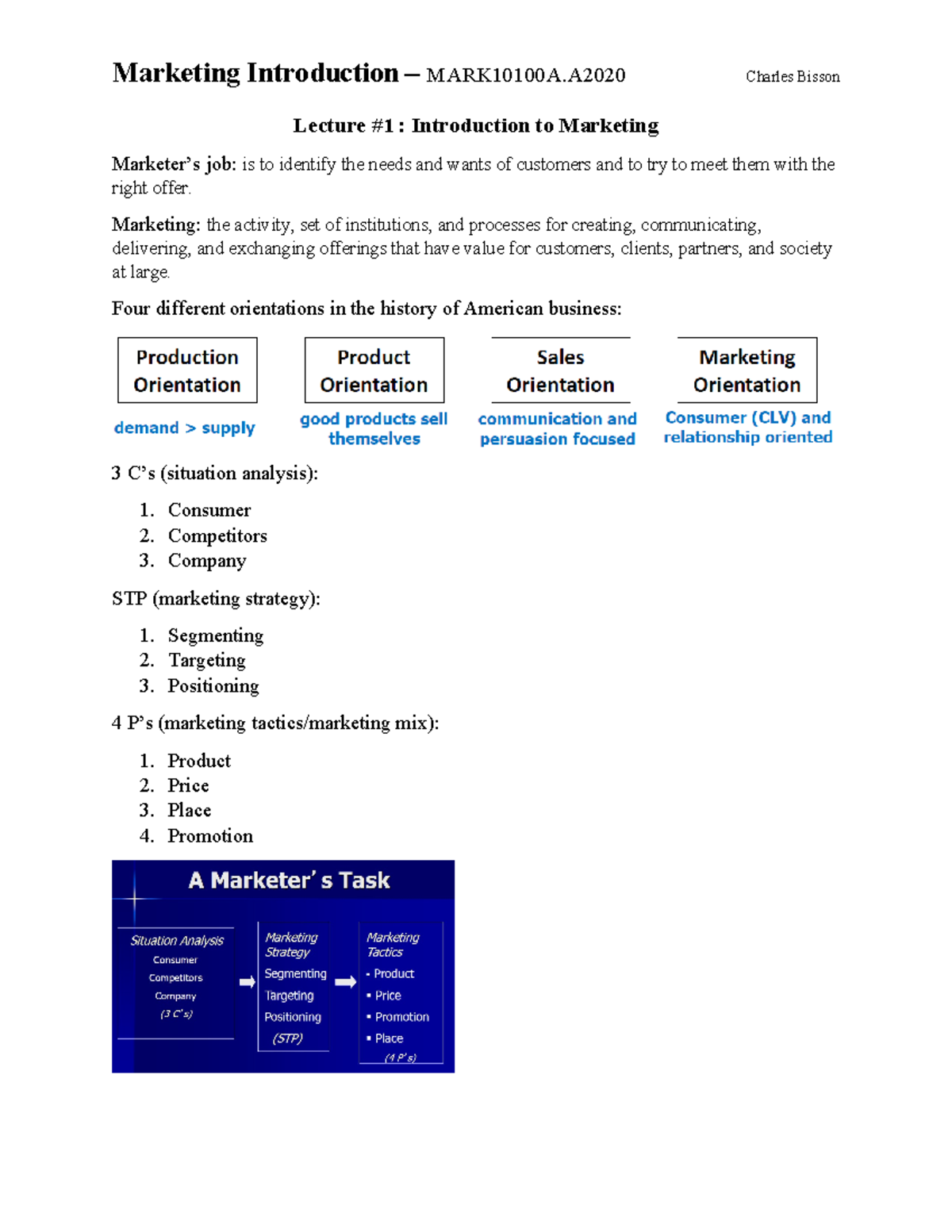 Marketing-Notes - Marketing Introduction – MARK10100A Charles Bisson ...