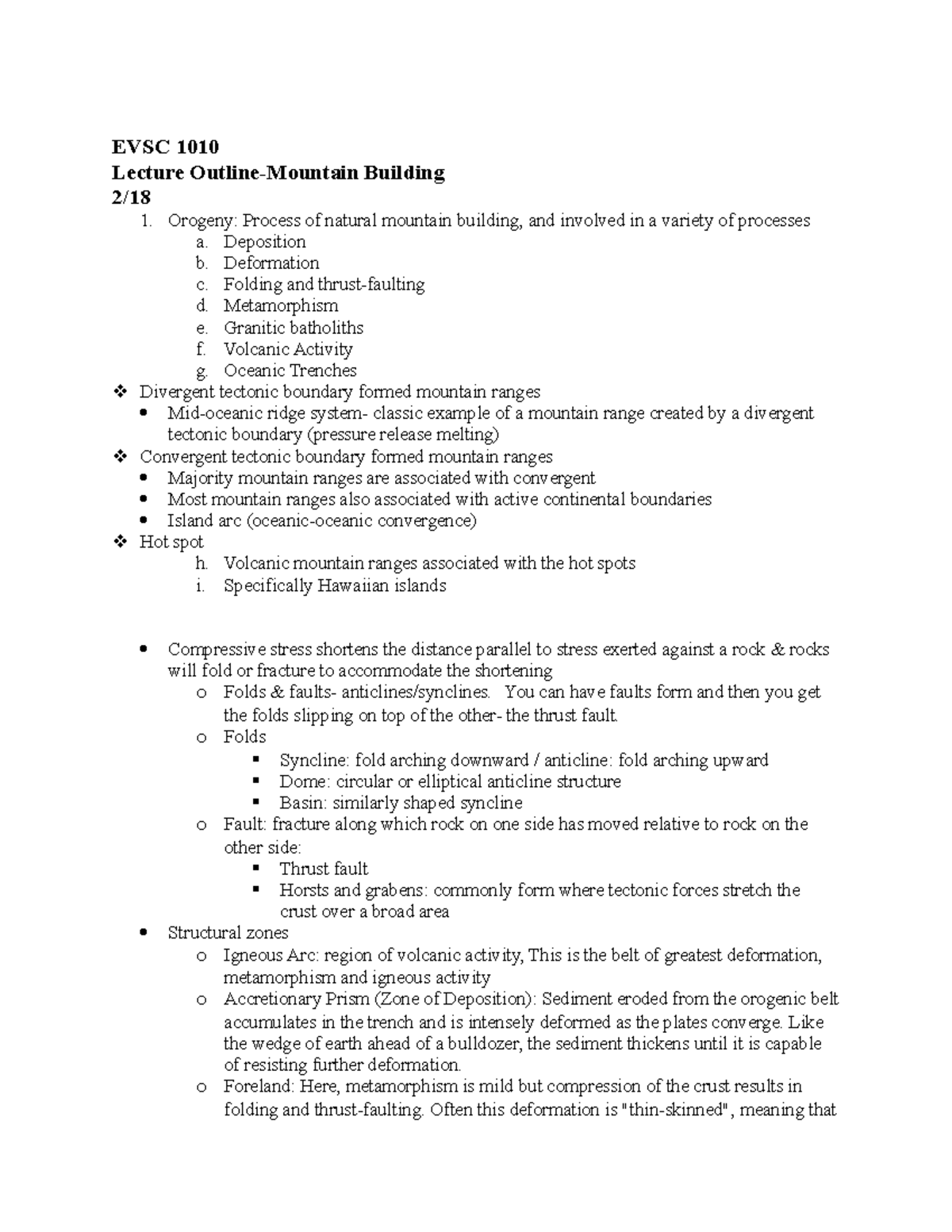 Mountain Building - notes - EVSC 1010 Lecture Building 1. Orogeny ...