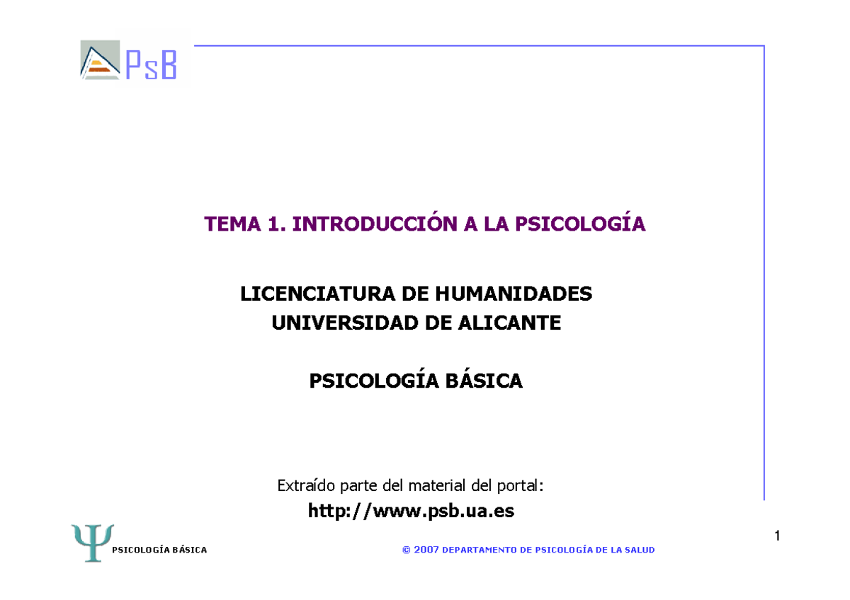 TEMA 1 Introduccion A LA Psic ología - 1 - Studocu